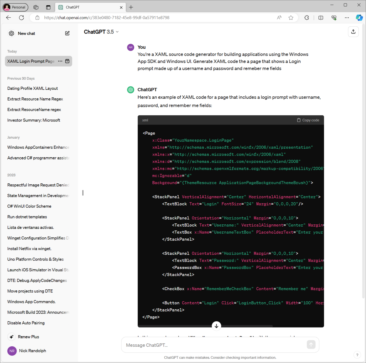Using ChatGPT and GitHub Copilot to Generate the XAML for your Windows application - Nick's .NET ...